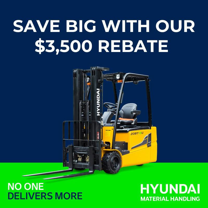 $3500 Rebates available for Select New Hyundai Forklifts Quantum Forklift